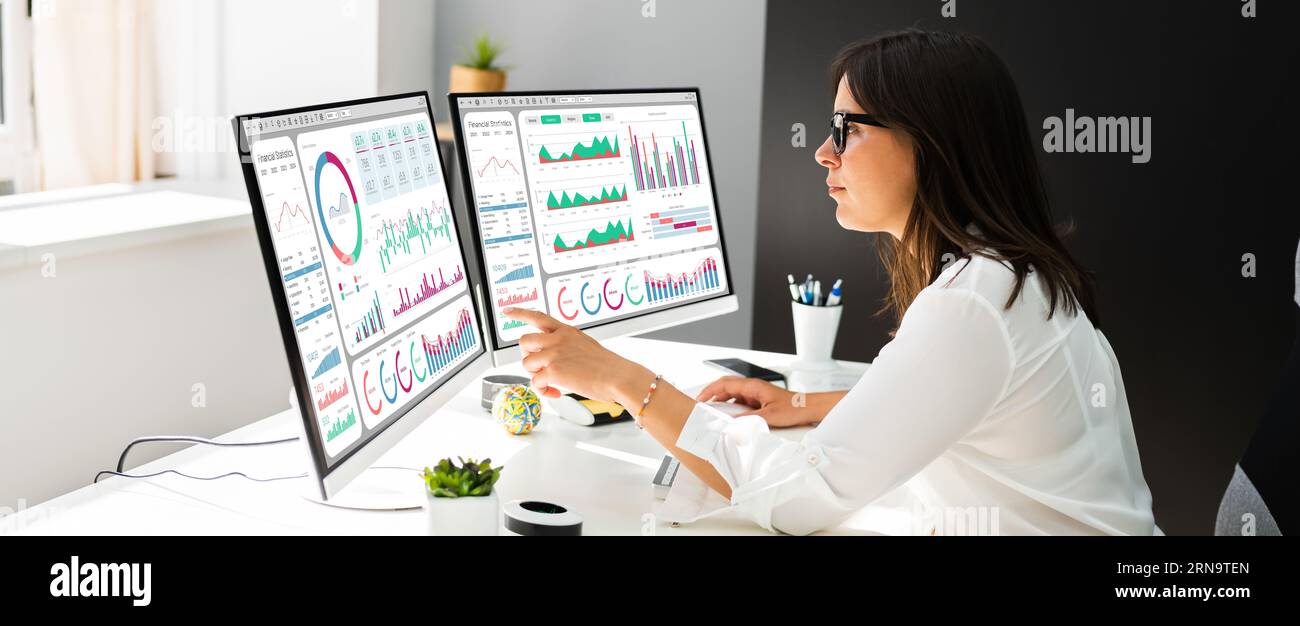 Financial Business Analytics Data Dashboard. Analyst Woman Stock Photo ...