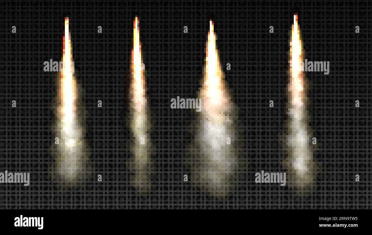 Rocket launch smoke trail with fire flame vector. Isolated realistic ...