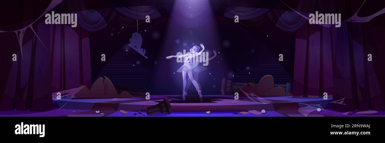 Abandoned theatre ballet stage and ballerina ghost performance ...