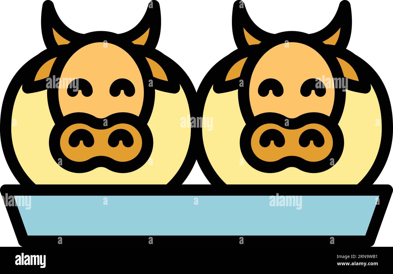 Eating cow icon outline vector. Cattle farm. Animal beef color flat ...