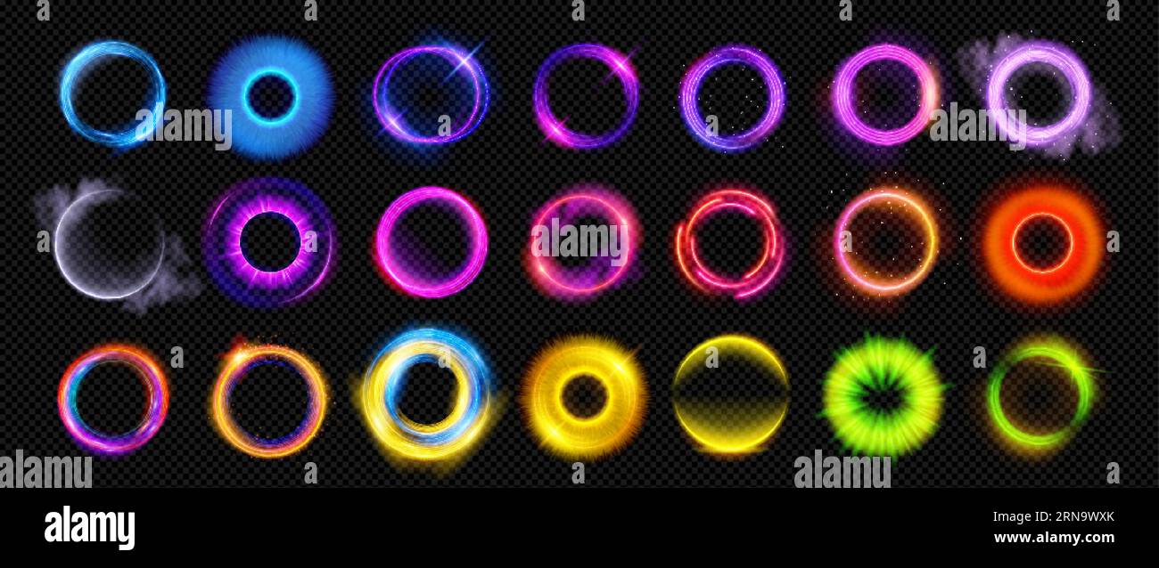 Optical halo flares with neon light vector effect set isolated on ...