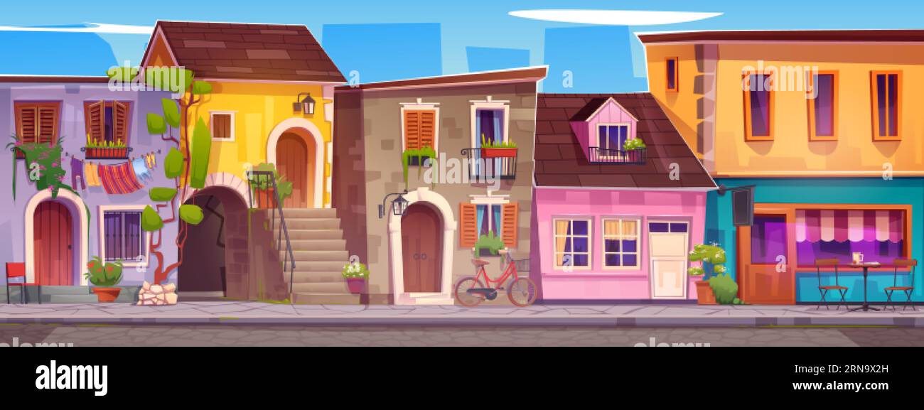 Italy old vintage city street vector illustration. Italian european ...
