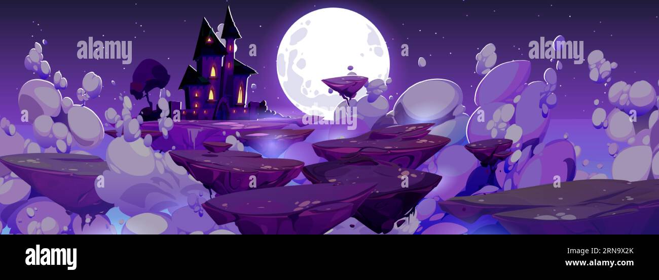Mystery floating rock islands, fantasy sky road to magic castle vector ...