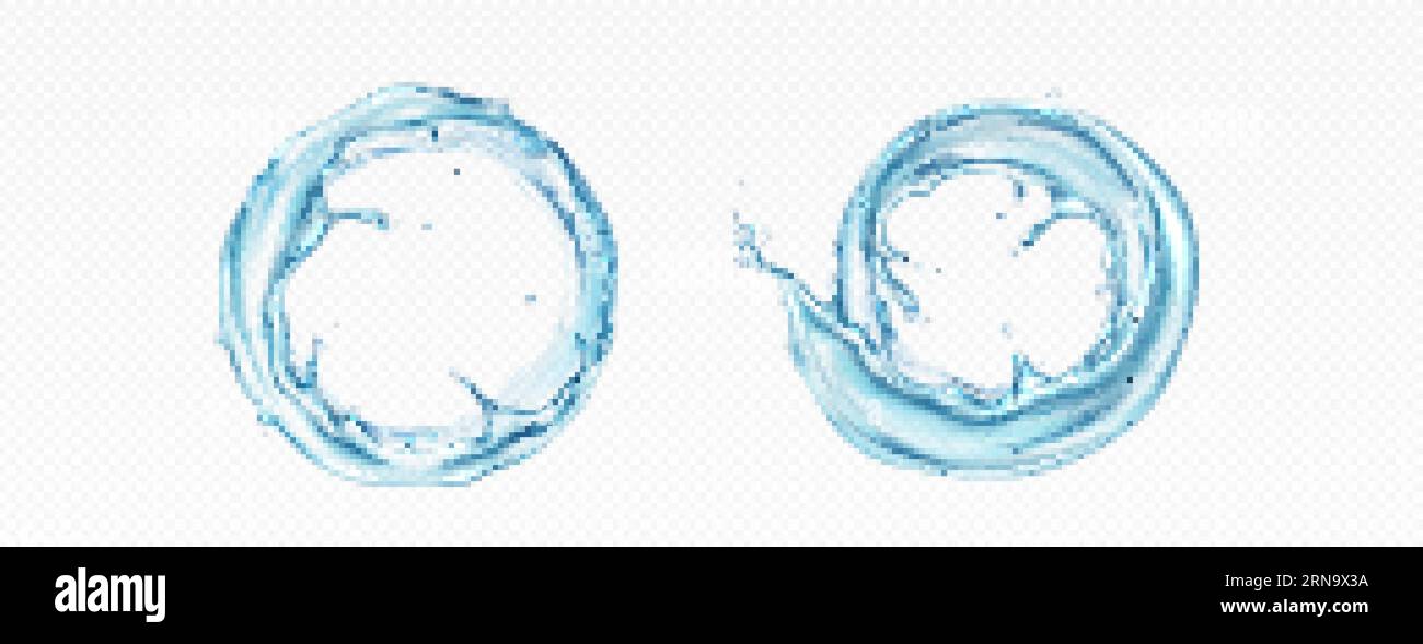 Water circle splash and round swirl realistic 3d vector frame. Liquid ...