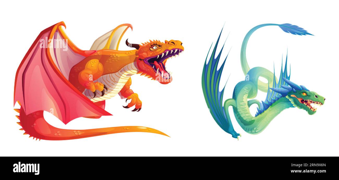 Magic fantasy dragon set for fairy tale game cartoon illustration ...
