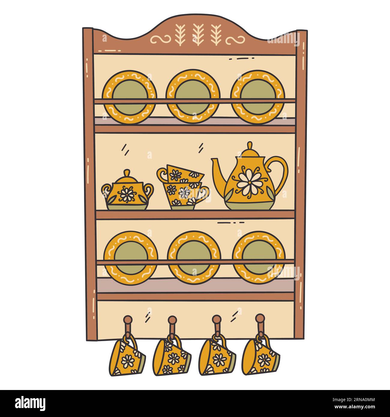 Wooden three-tier shelf for dishes, open storage, organization in ...