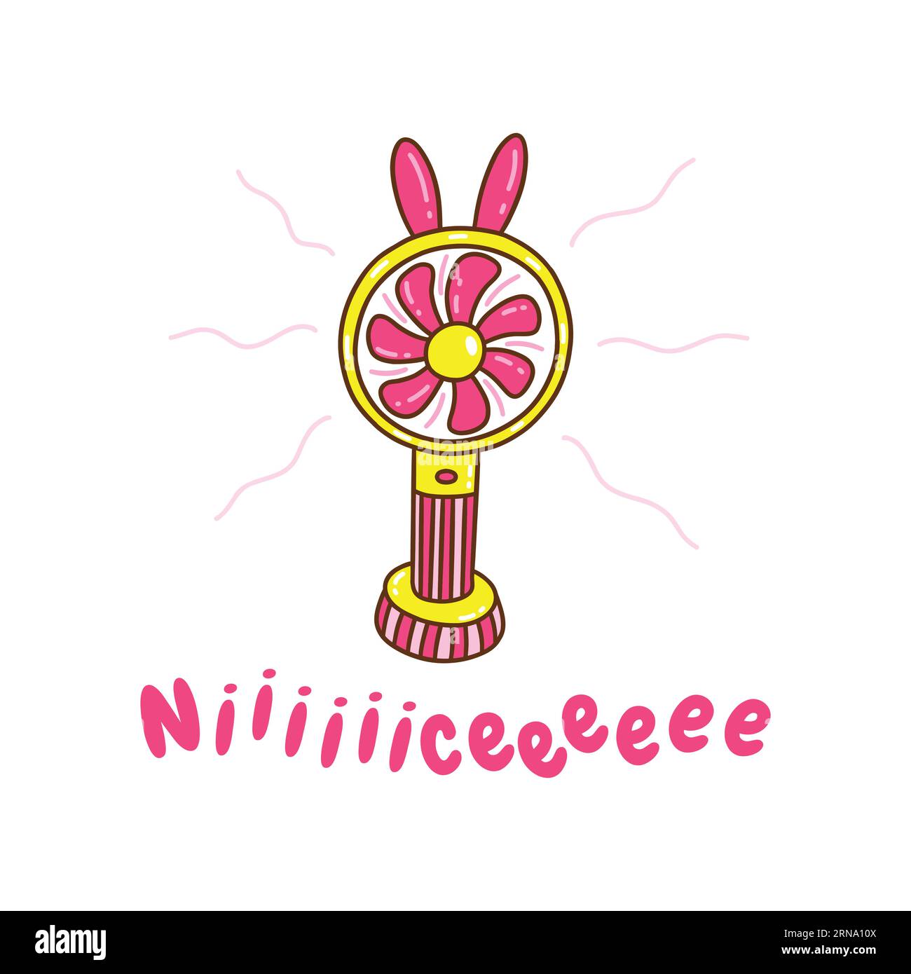 Cute handheld portable small battery powered fan with ears is on and ...