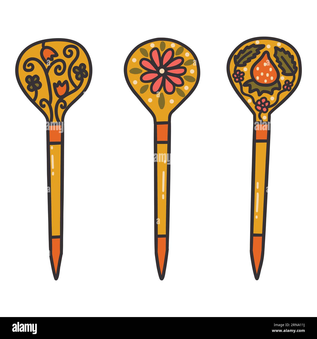 Wooden Russian spoons painted under Khokhloma. Kitchen utensils. Old ...