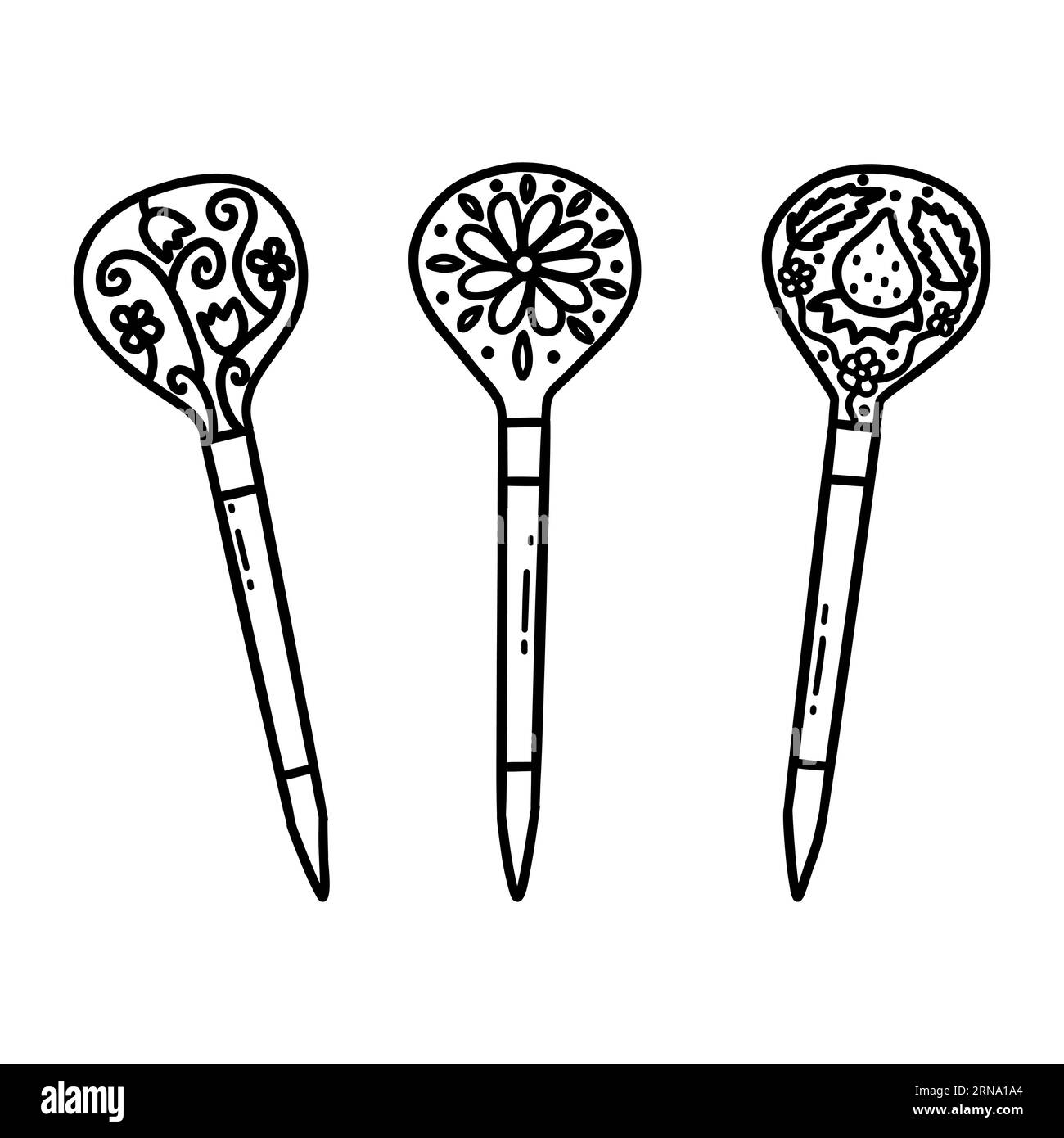 Wooden Russian spoons painted under Khokhloma. Kitchen utensils. Old ...