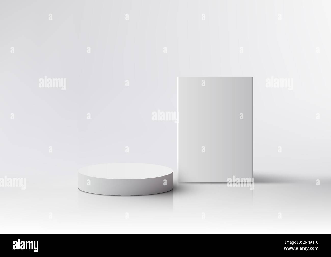 3D realistic empty white podium stand with white sign is perfect for a ...