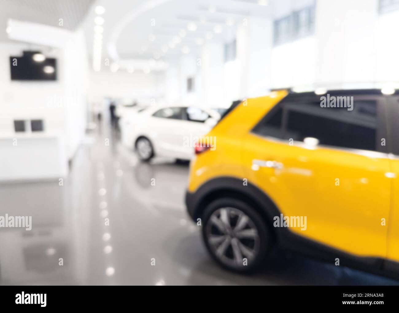 Blurred background with car dealership store interior. Blurred abstract ...
