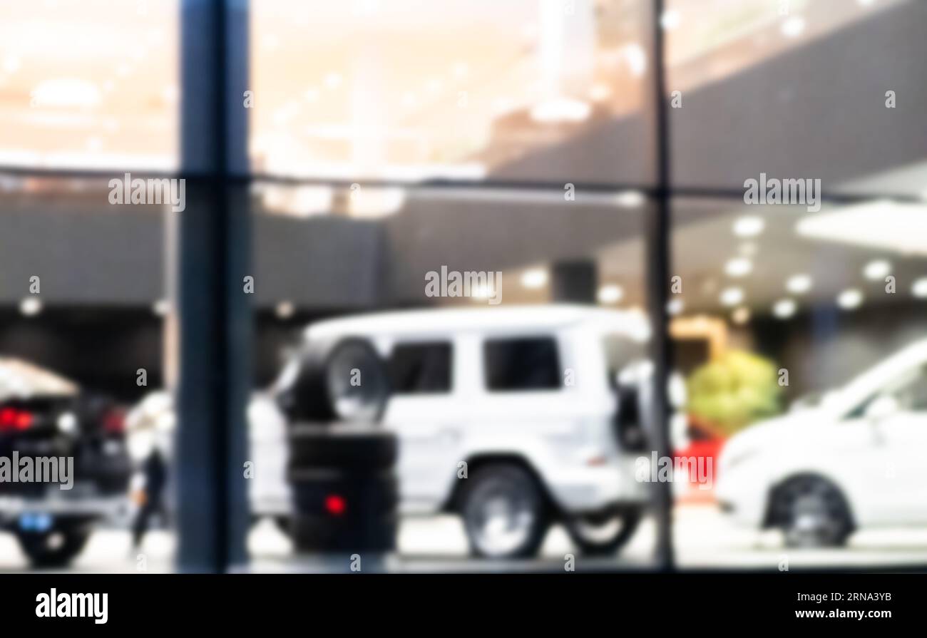 Blurred background with car dealership exterior. Abstract blurred photo ...