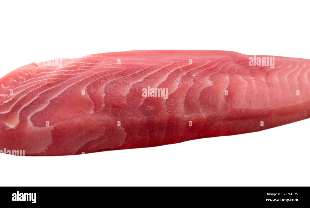 Yellow fin tuna steak isolated on white background. Fresh rare tuna ...