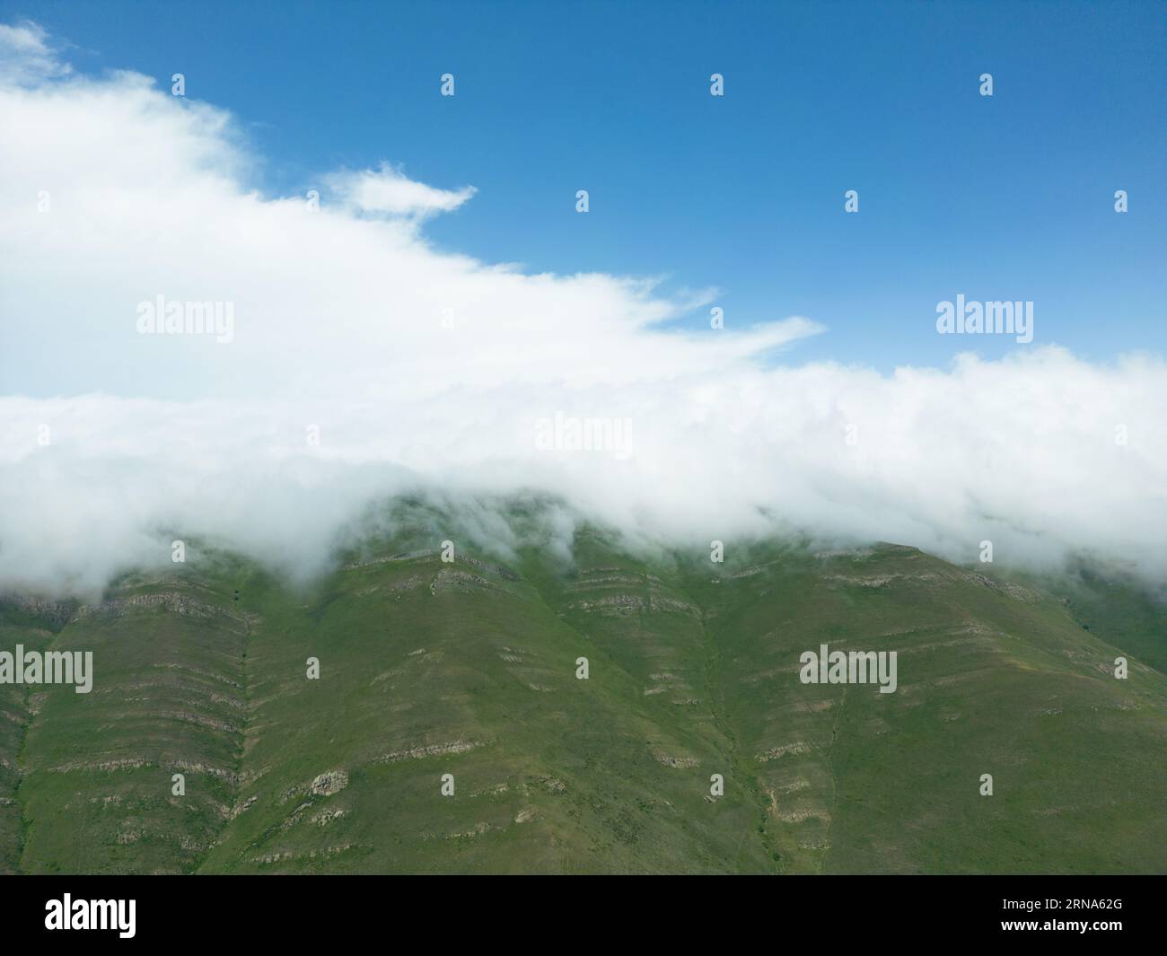 Aerial view mountain. Scenic aerial view mountain ridge. Above green ...