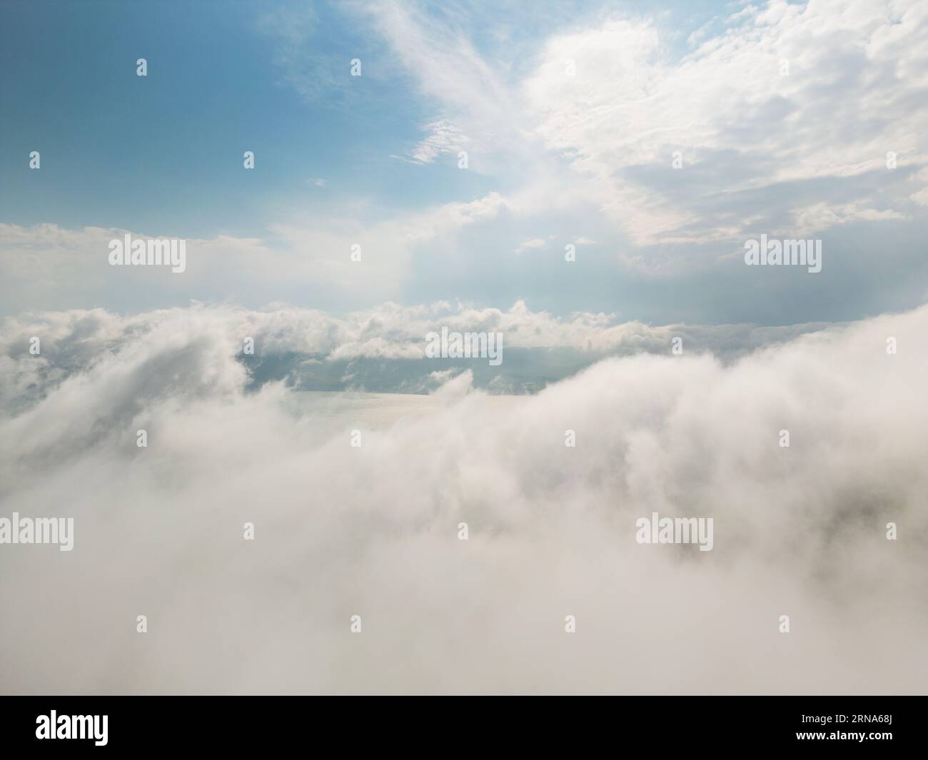 Aerial view White clouds in blue sky. Top. View from drone. Aerial bird's eye. Aerial top view ...
