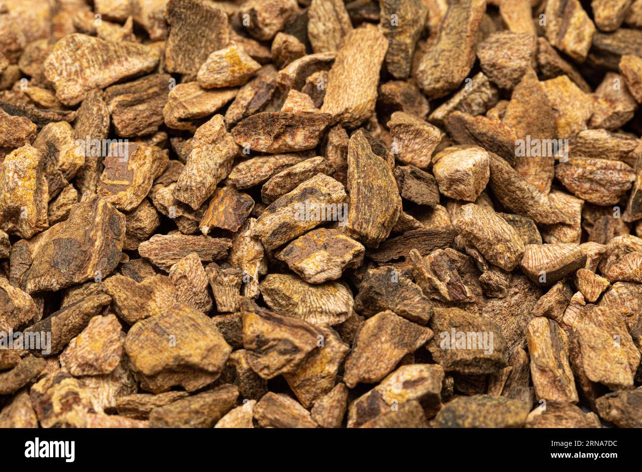 Pile of dried bitter orange blossoms, Citrus × aurantium, set up for ...
