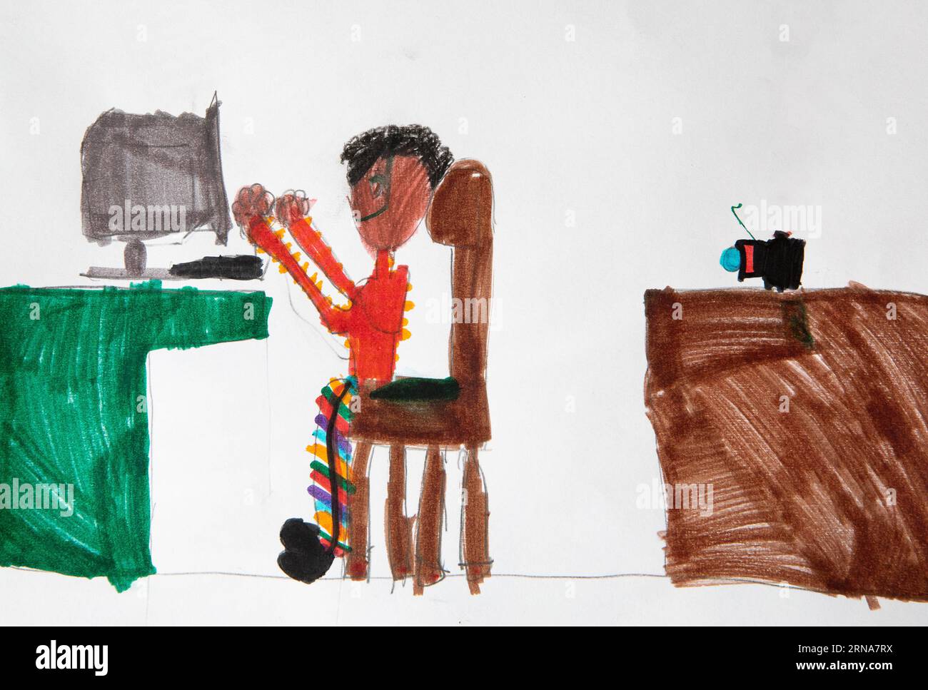 Drawing made by a child depicting his father working from home on the ...