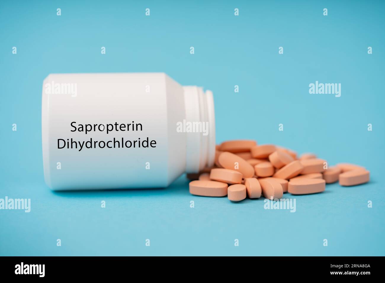 Sapropterin Dihydrochloride, Synthetic form of tetrahydrobiopterin (BH4) medical drug concept ...