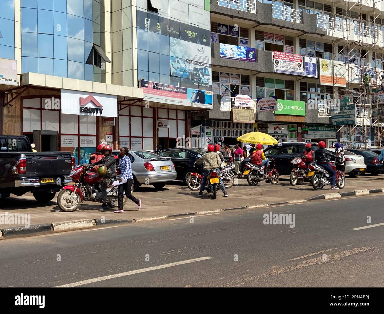 Kigali, Rwanda. 21st June, 2023. Moto riders in Kigali. Air pollution ...