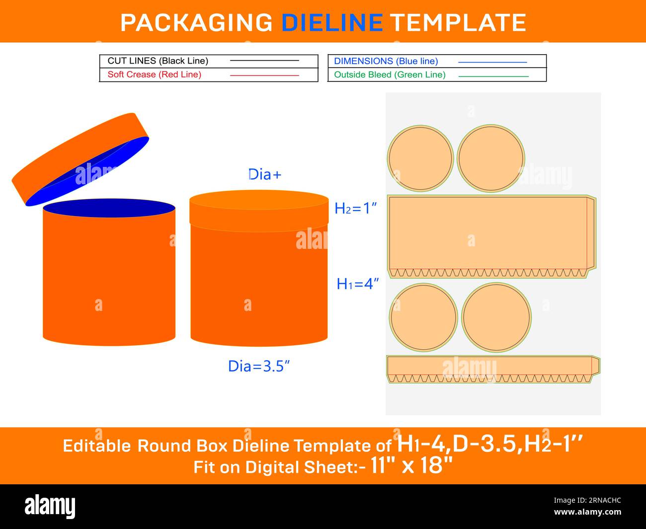 Templates of box for round hat, round lid gift box dieline with the ...