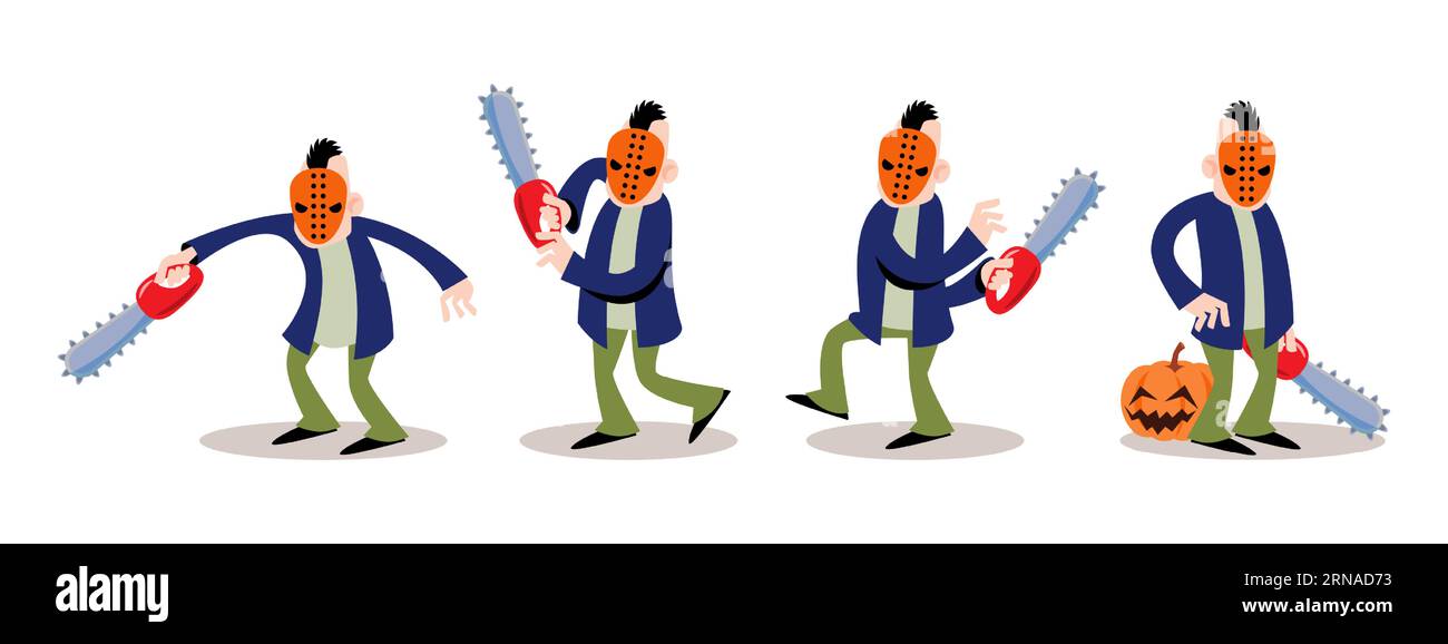 Set of Murderer . Halloween cartoon characters . White isolate ...