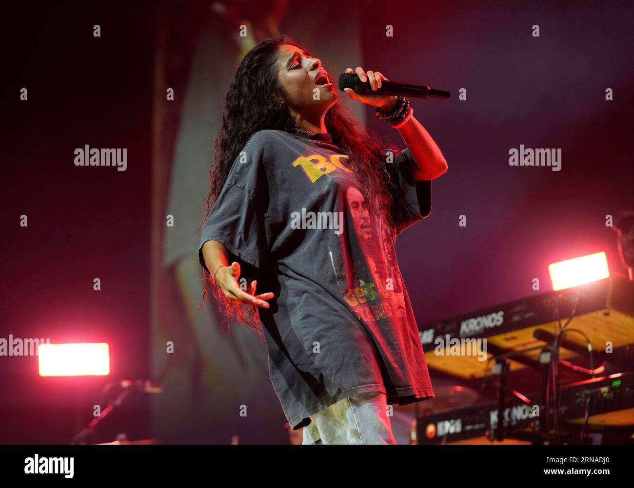 Singer Jessie Reyez performs, Thursday, Aug. 31, 2023, at the Kia Forum ...
