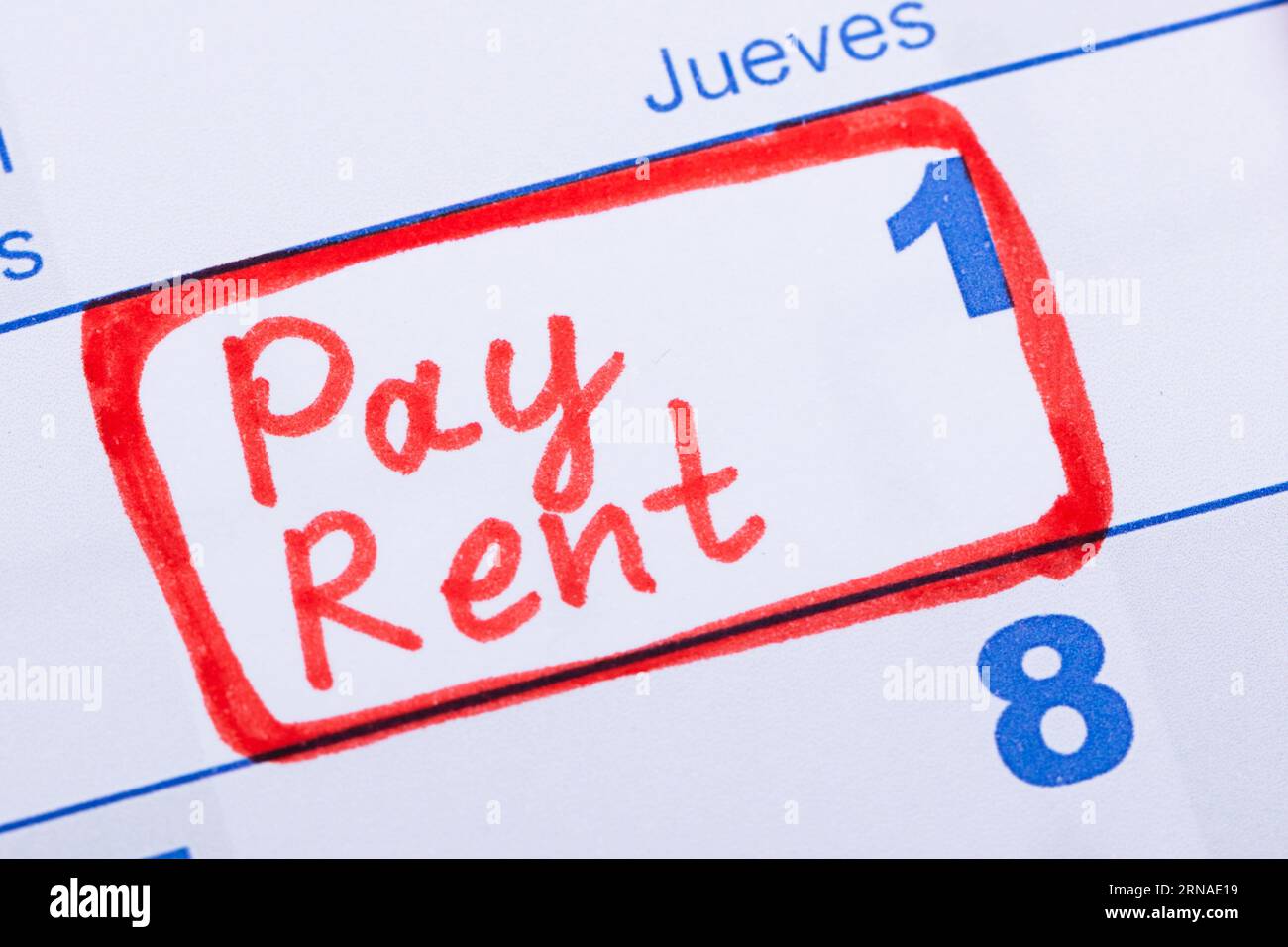 Pay Rent Note Made Using Red Marker In Paper Calendar Stock Photo - Alamy