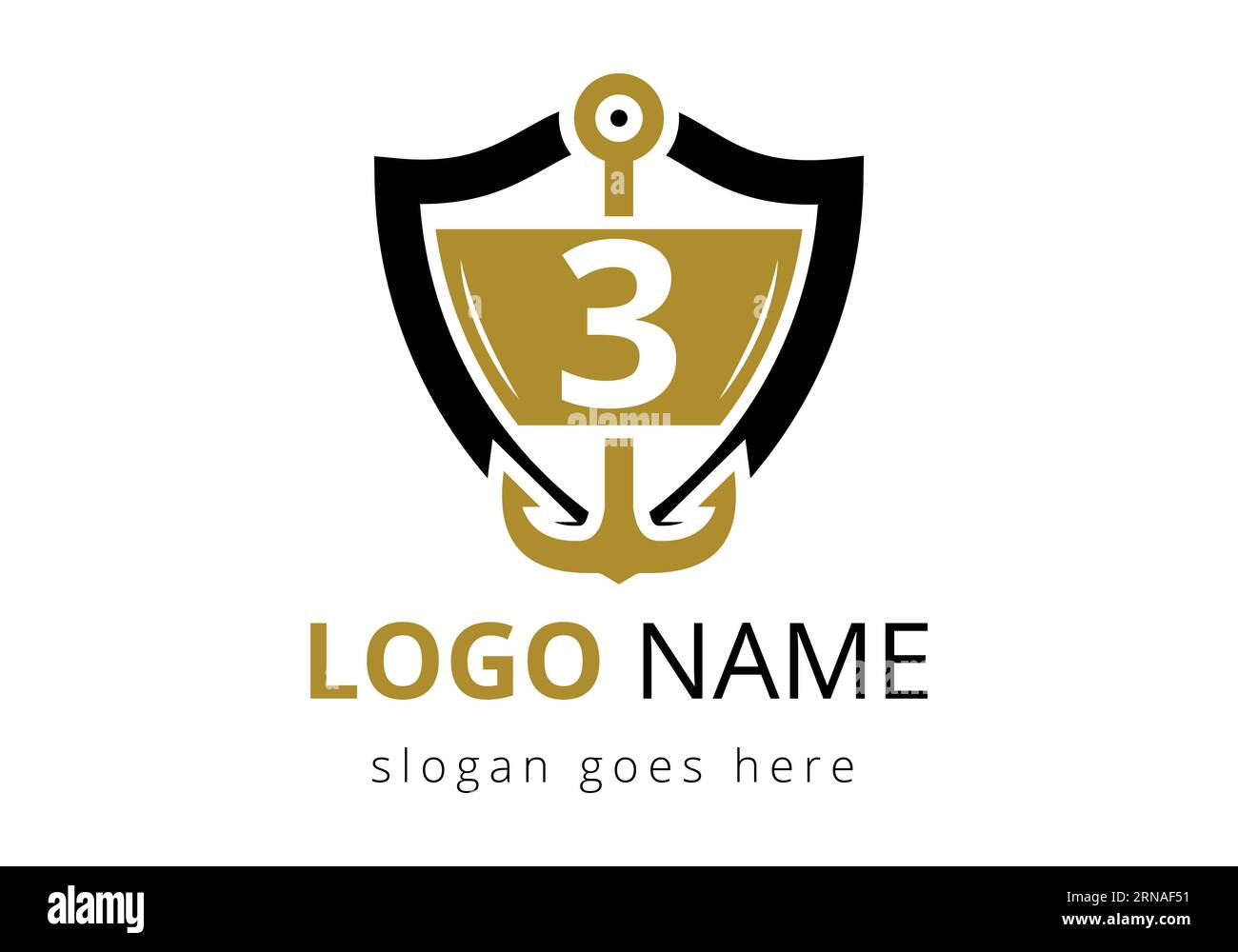 letter 3 with Anchor Logo Design Template. Marine, Sailing Boat Logo ...