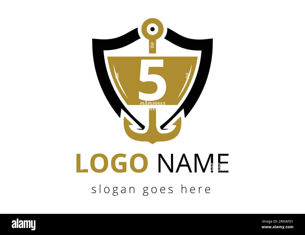 letter 5 with Anchor Logo Design Template. Marine, Sailing Boat Logo ...