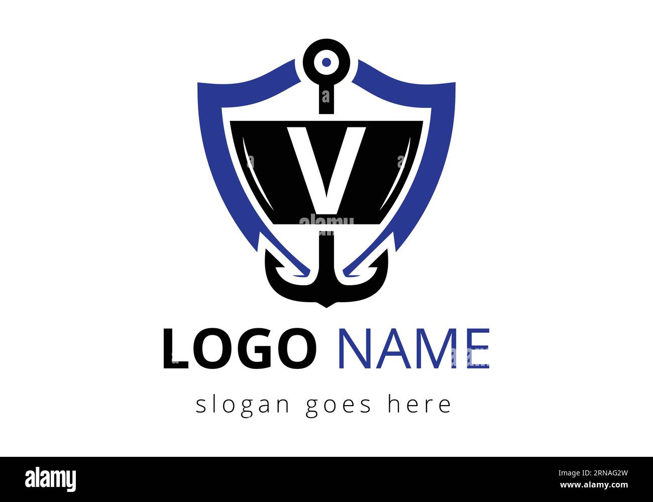 letter V with Anchor Logo Design Template. Marine, Sailing Boat Logo ...