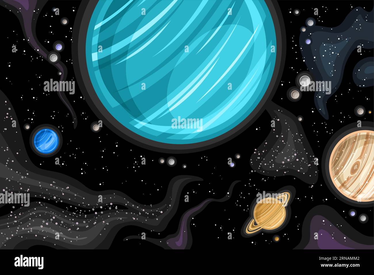 Vector Fantasy Space Chart, astronomical horizontal poster with cartoon ...