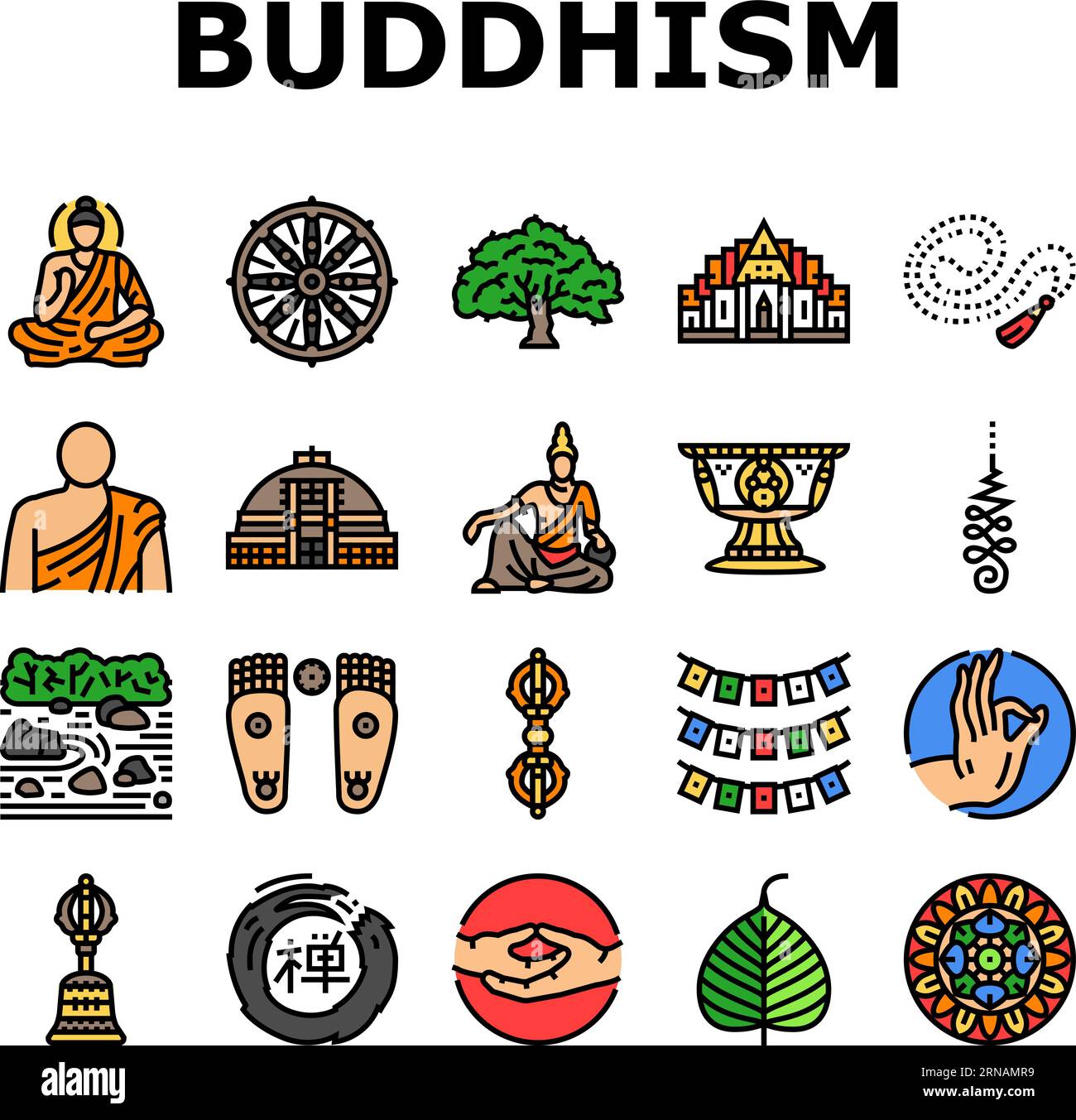 buddhism buddha lotus meditation icons set vector Stock Vector Image ...