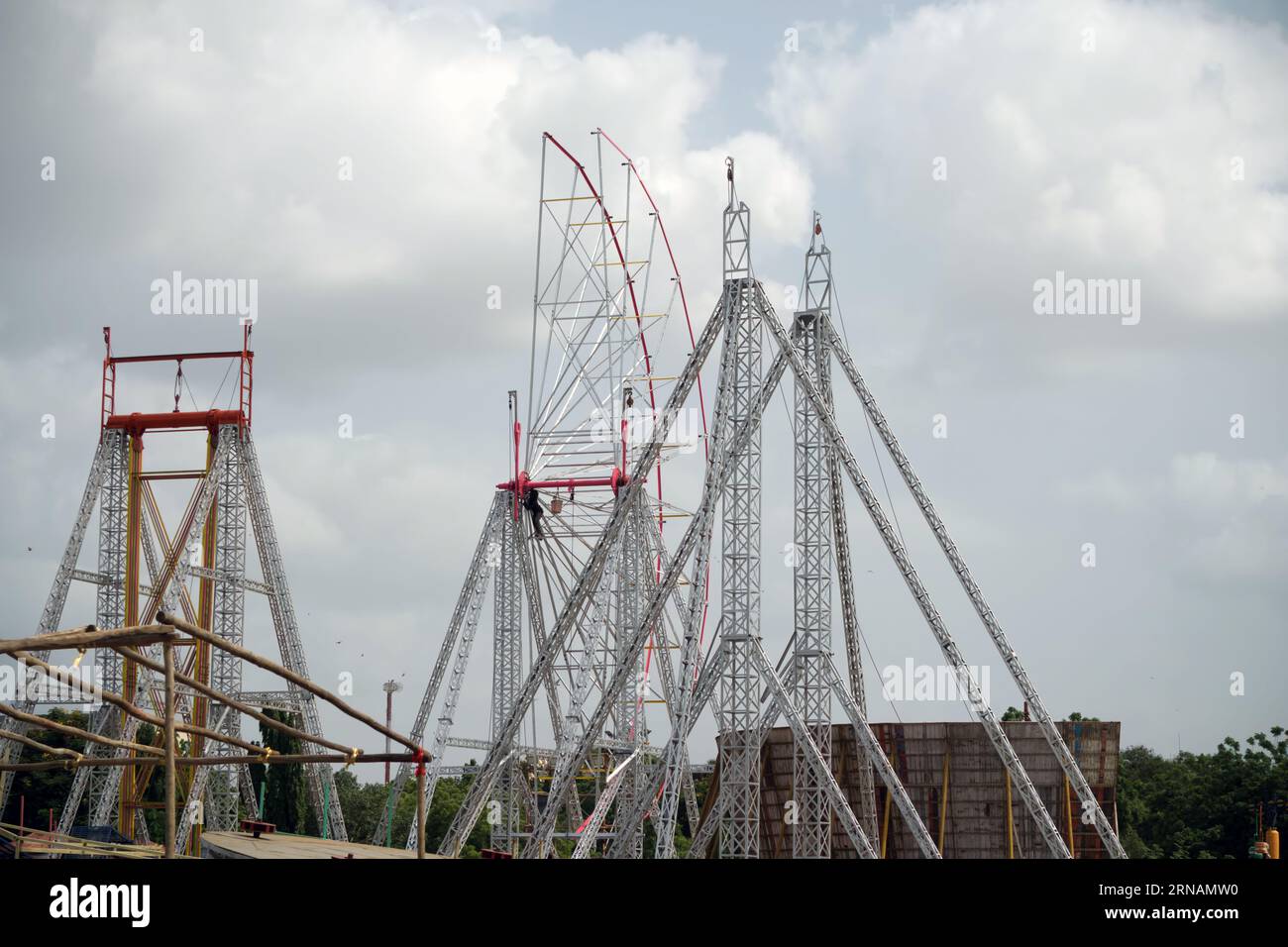 RAJKOT, GUJARAT, INDIA 30-08-2023, half Ferris wheel structure is ready ...