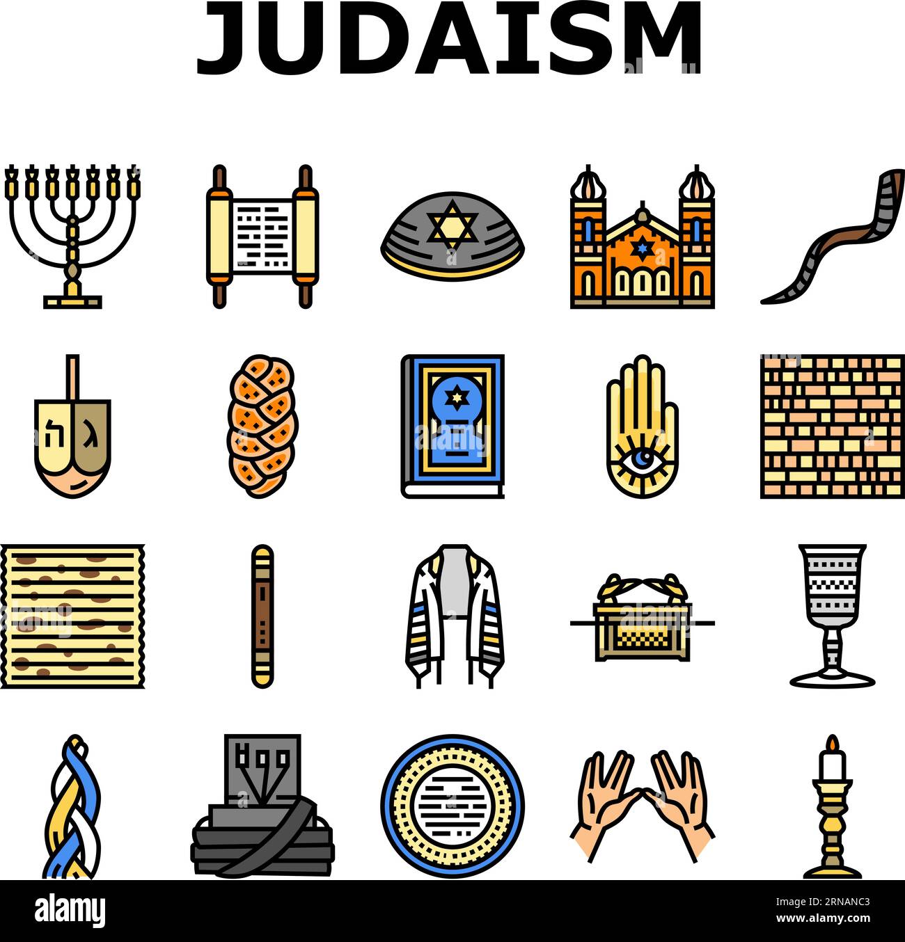 judaism jewish jew israel torah icons set vector Stock Vector Image ...