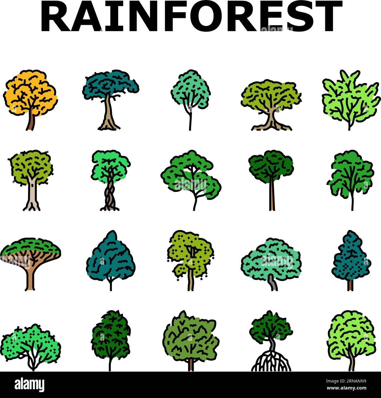 rainforest jungle amazon nature icons set vector Stock Vector Image ...