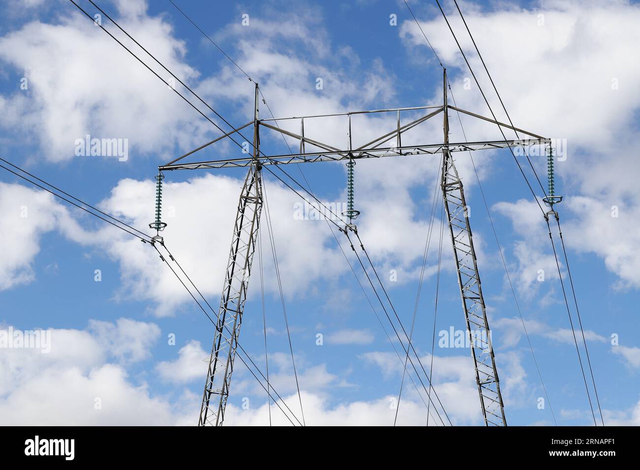 Overhead high voltage power line pylon in use with 400 kV AC Stock ...