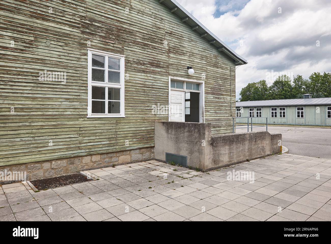 Mauthausen memorial concentration camp. Barracks and roll call square ...