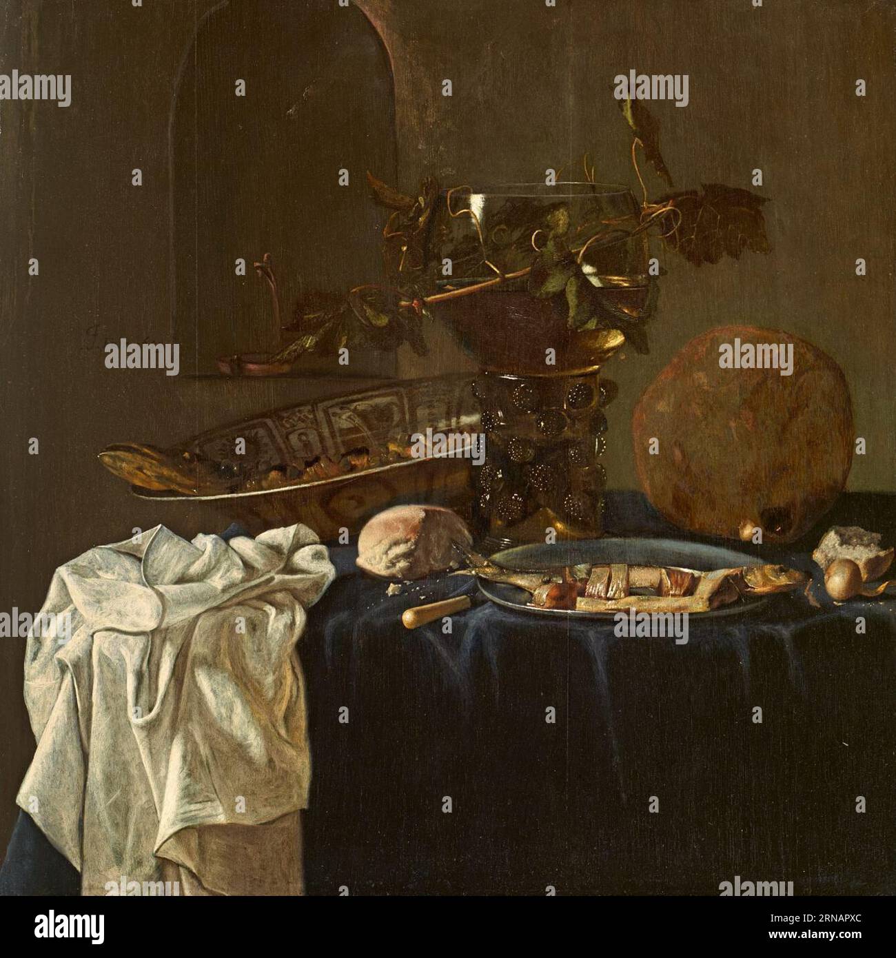 Still Life with a Rummer, Bread, and Fish 1650 by Jan Fris Stock Photo ...