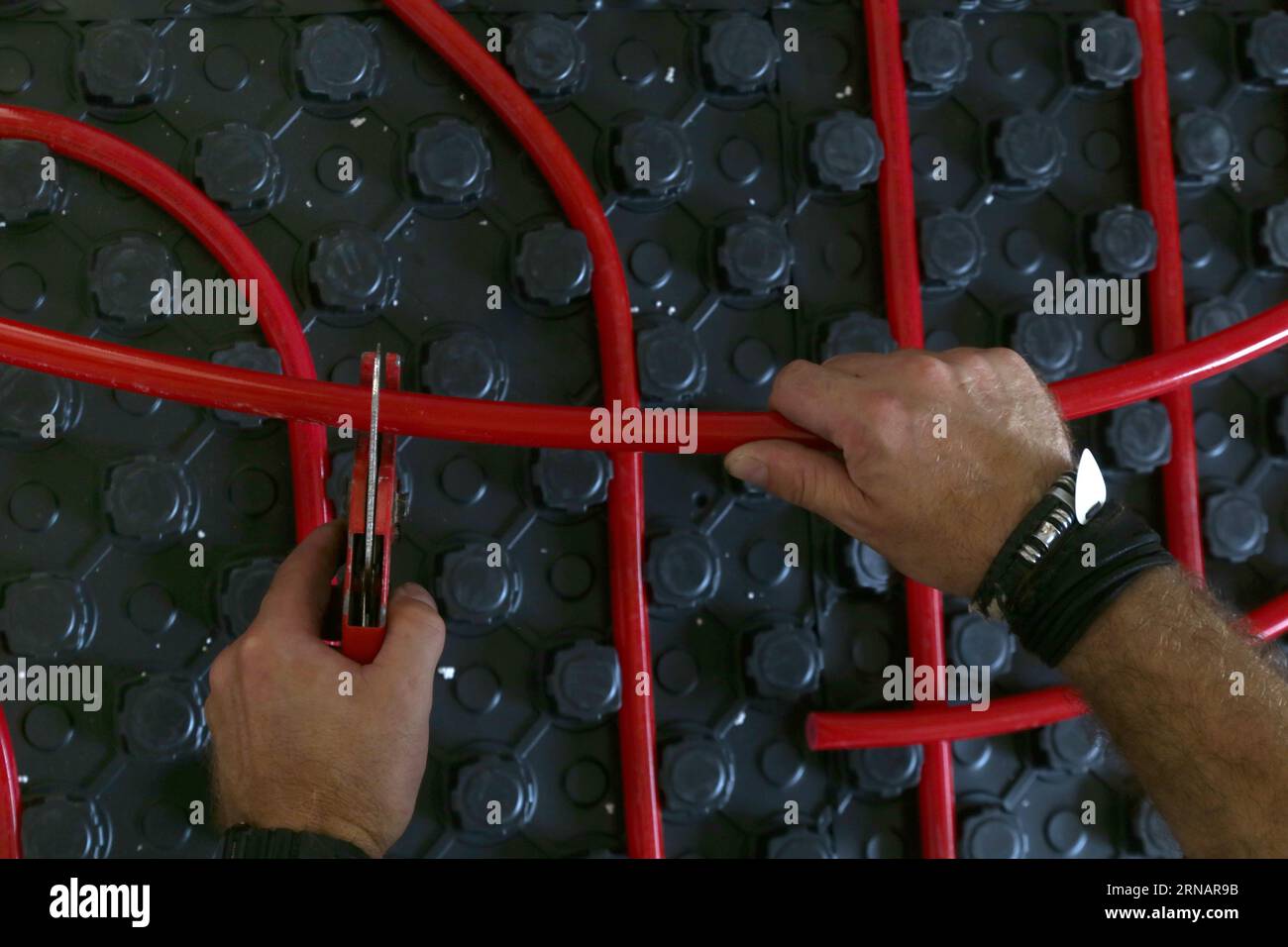 Water underfloor heating systems installation, work in progress on ...