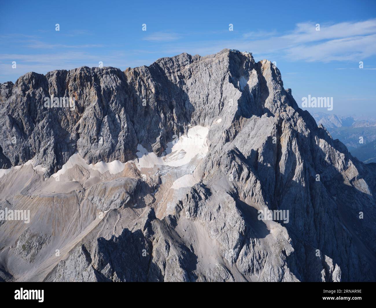 AERIAL VIEW. Summit of the Zugspitze, at 2962 meters above sea level ...