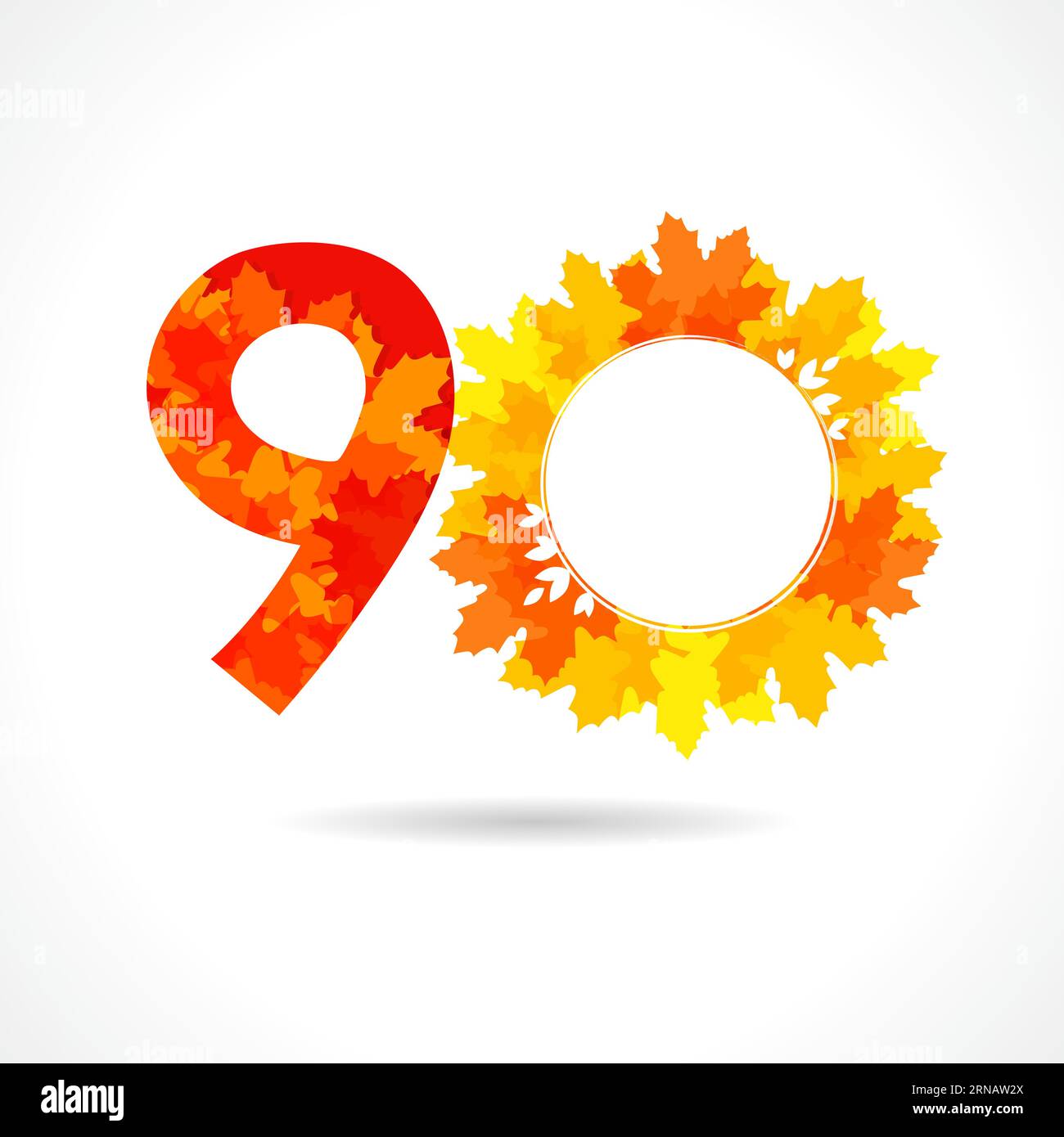 Creative number 90. Autumn sale sign concept. 90 years old logo. 90th ...