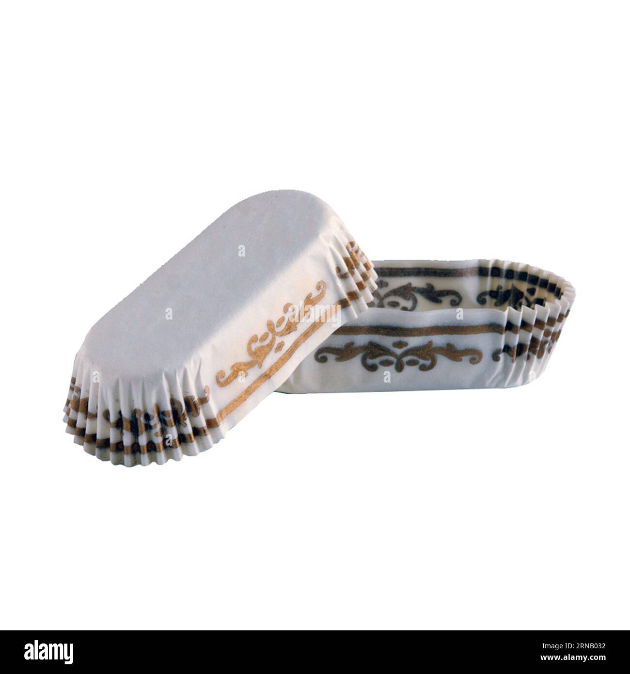 White paper baking form for eclairs and cakes with golden pattern ...