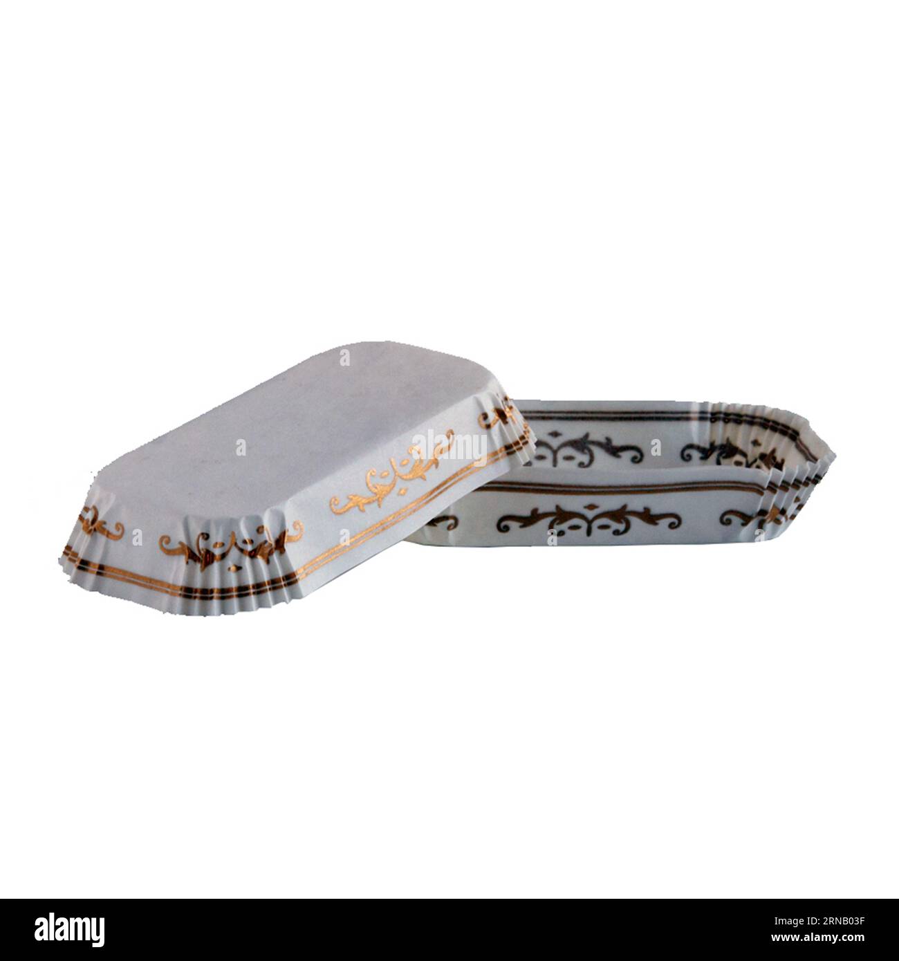 White paper baking form for eclairs and cakes with golden pattern ...