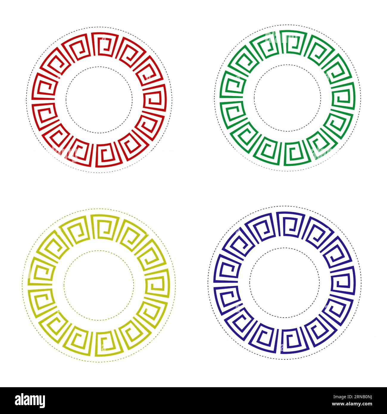 Plate icons set with colored Greek patterns isolated over white ...