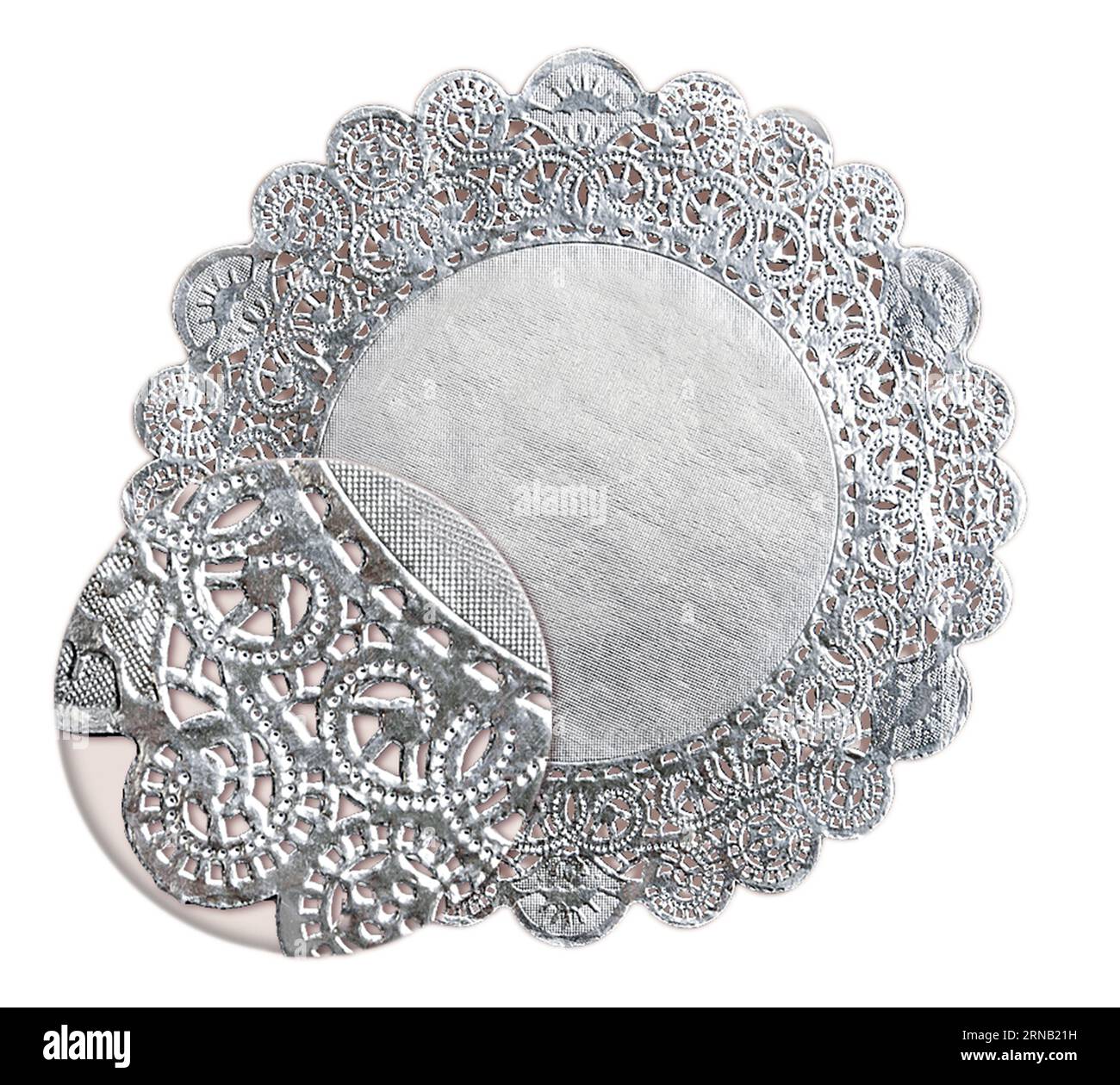 Silver confectionery napkin with decorative texture under magnifying ...
