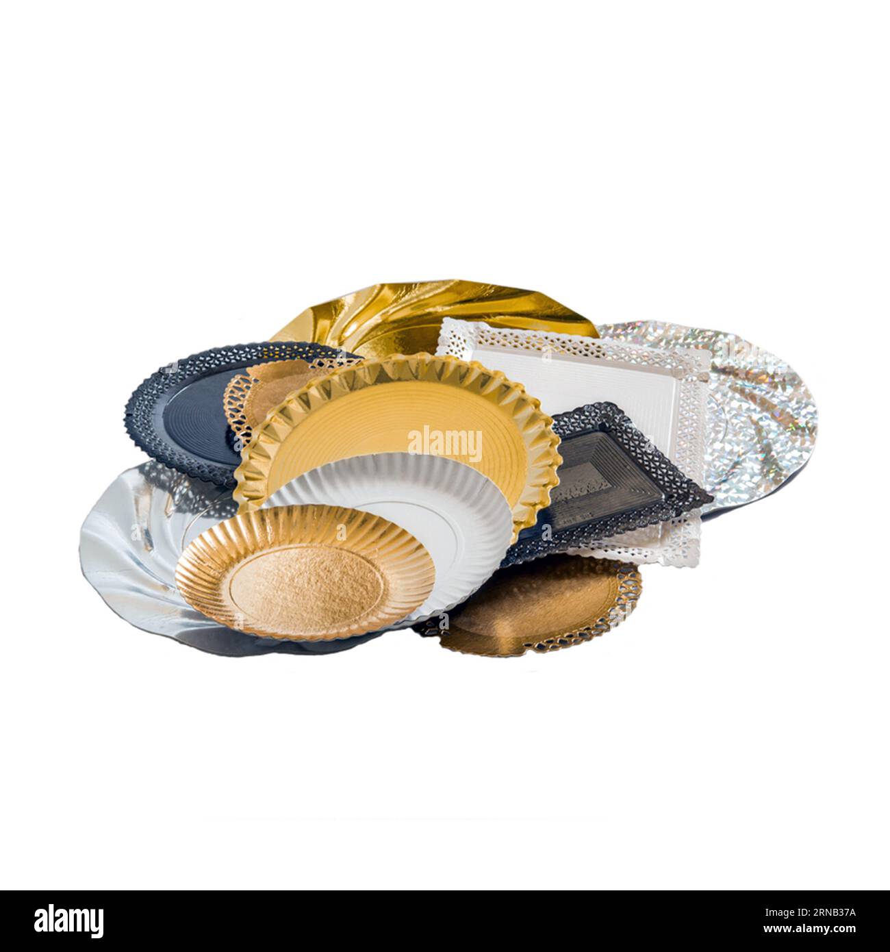 Trays and plates set isolated over white background, confectionery ...