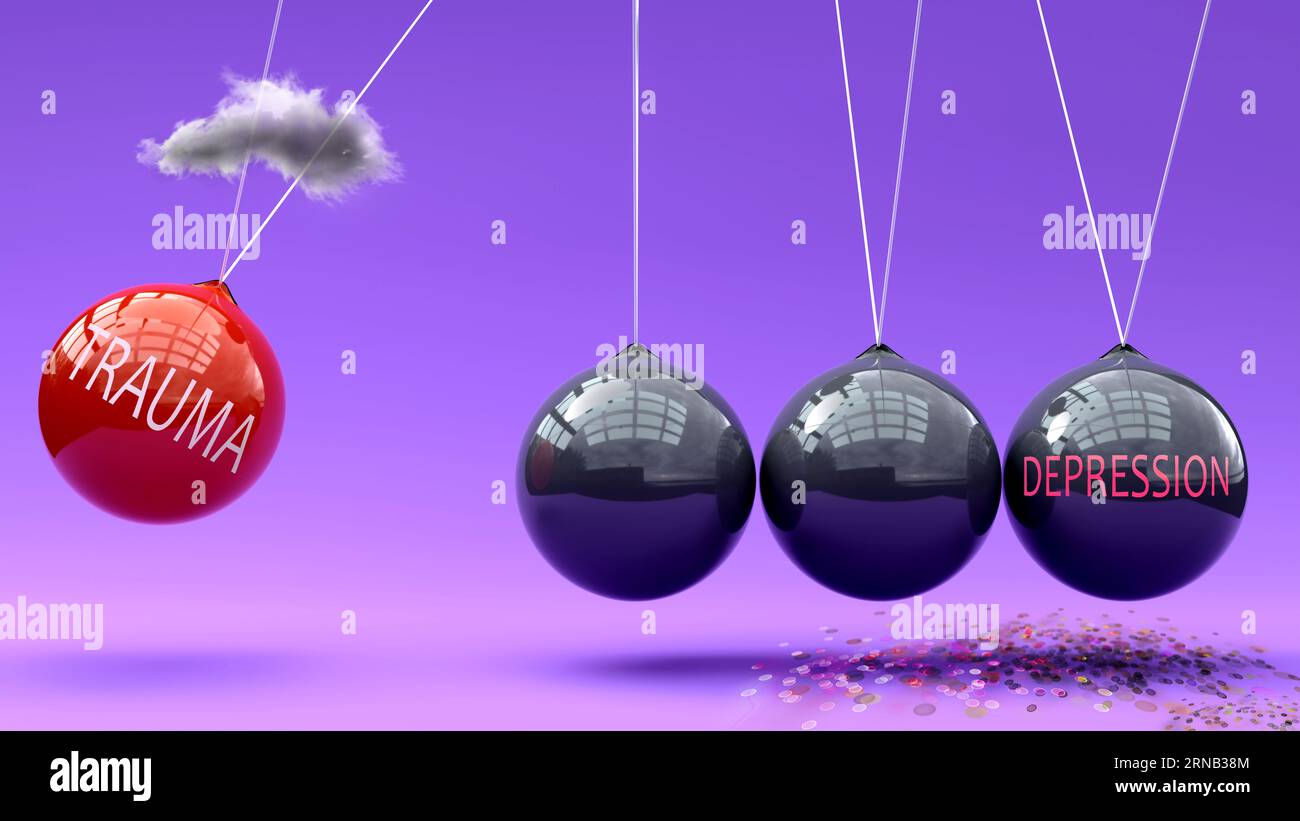 Trauma leads to depression. A Newton cradle metaphor in which trauma ...