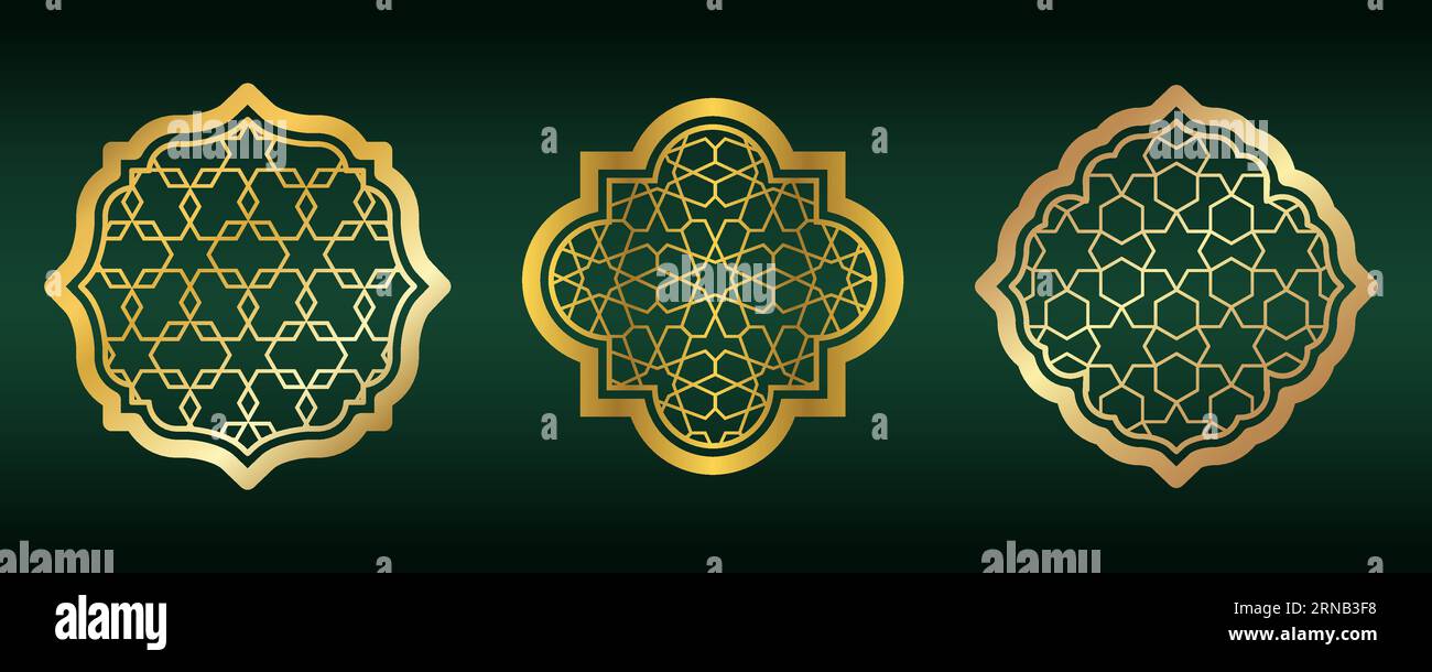 Golden amadan windows. Islamic round frames with ornament. Arabic ...