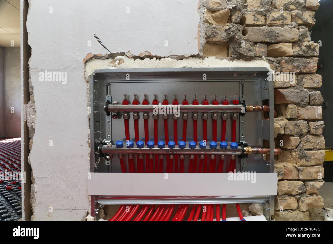 Main control manifold of house heating system, work in progress on ...