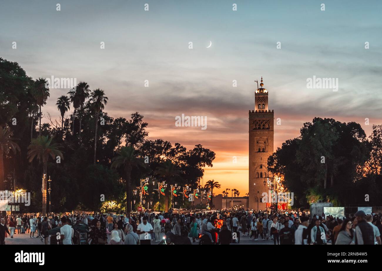 Marrakech mosque moon hi-res stock photography and images - Alamy